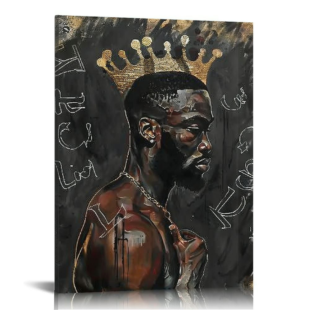 Nawypu Motivational Wall Art - African American Wall Decor Black Gold King Canvas Art Prints ...