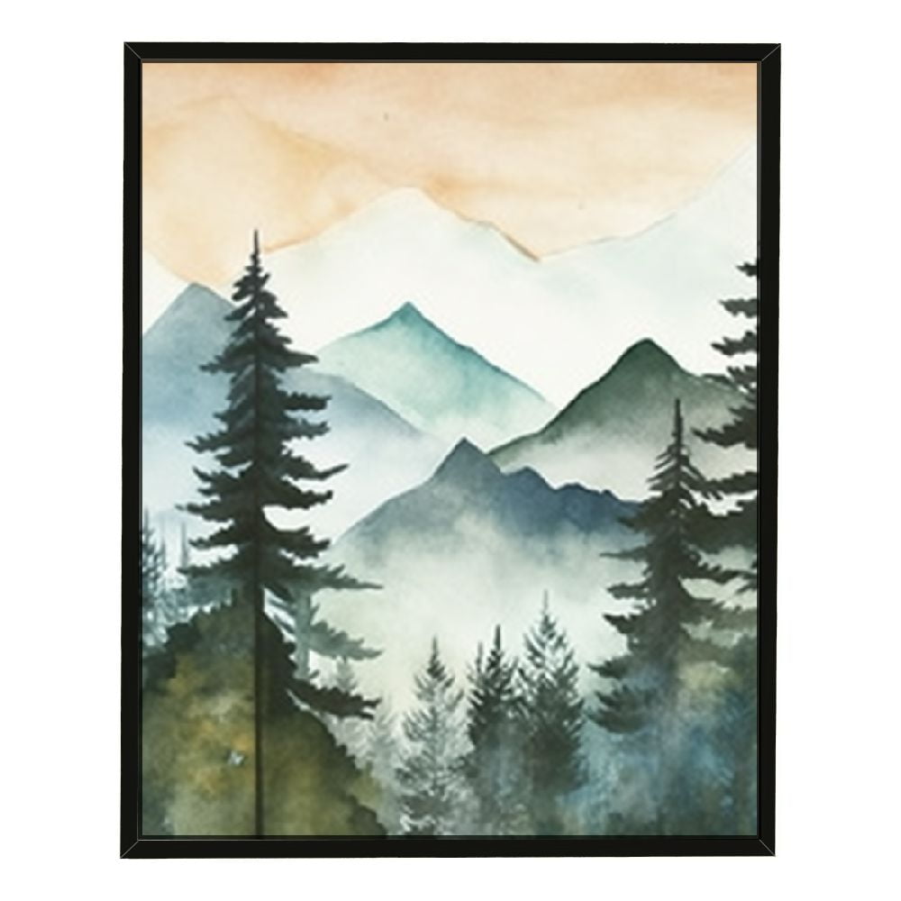Nawypu Mountain Framed Canvas Wall Art Set, Forest Wall Decor, Woodland ...