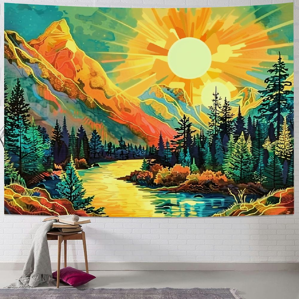 WERPE Mountain Sun Tapestry Trippy Forest Tree Tapestries Nature ...