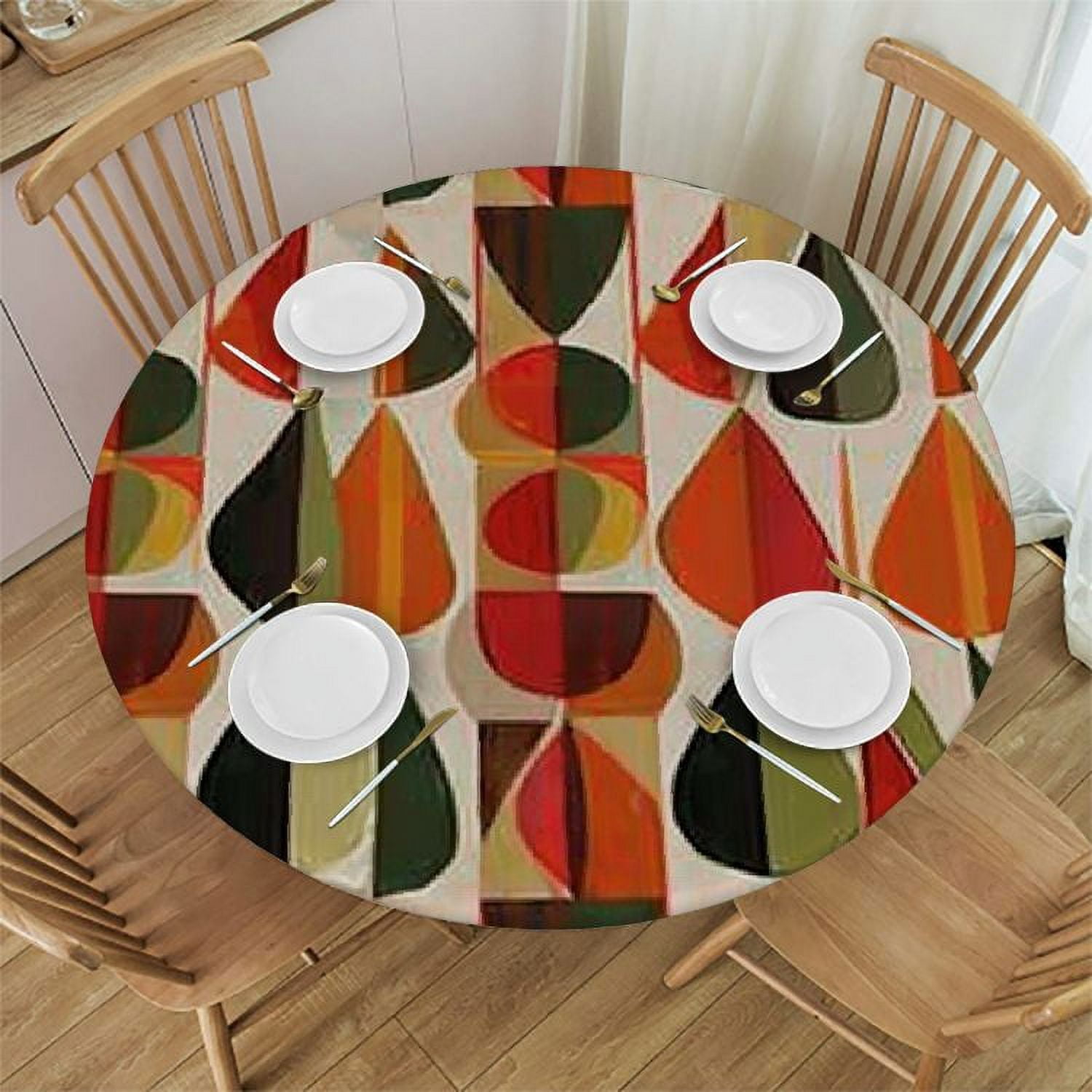 Nawypu Multicolor Round Waterproof Table Cover Elastic Tablecloth ...