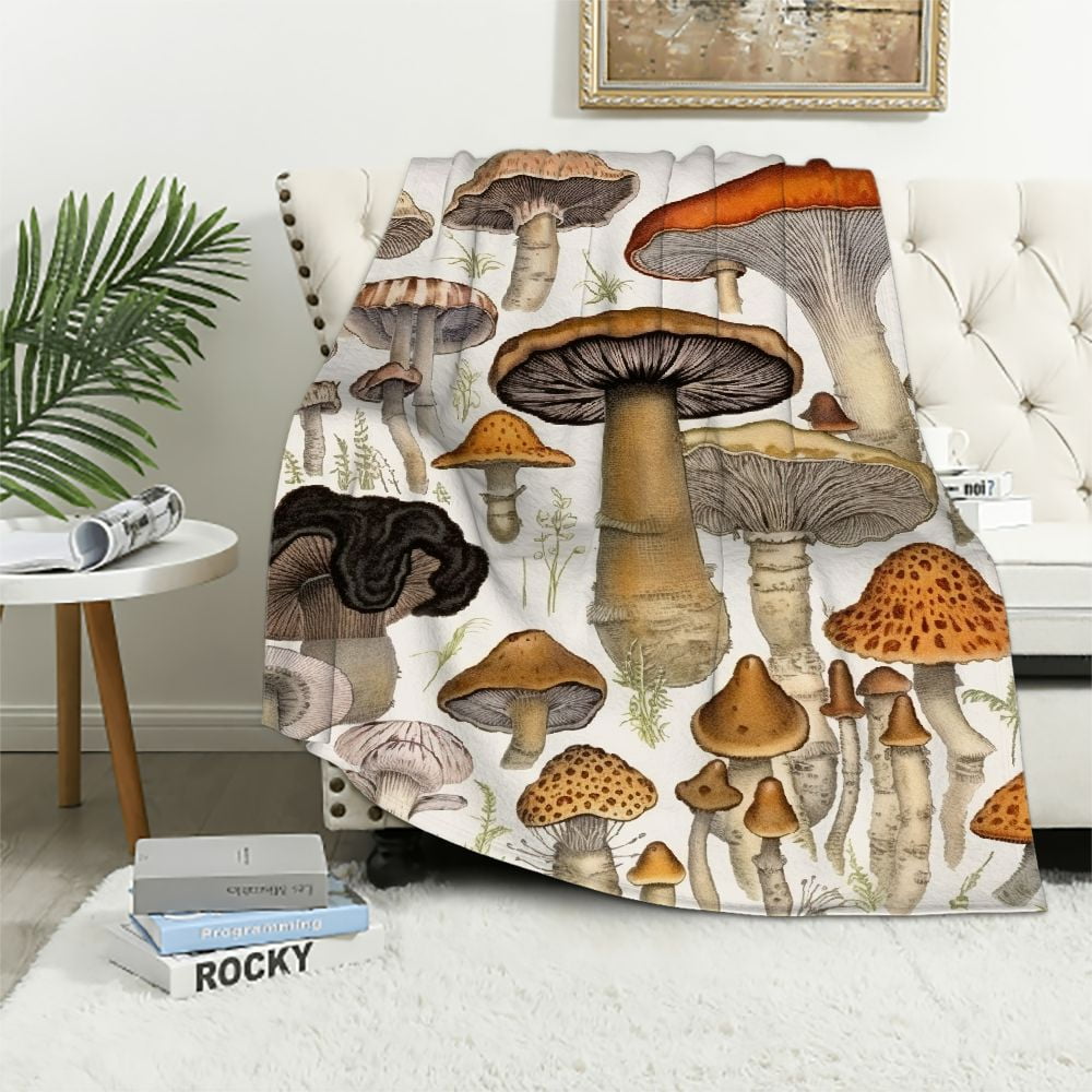 ONETECH Mushroom Blanket Soft Flannel Botanical Plush Throw Blanket for ...
