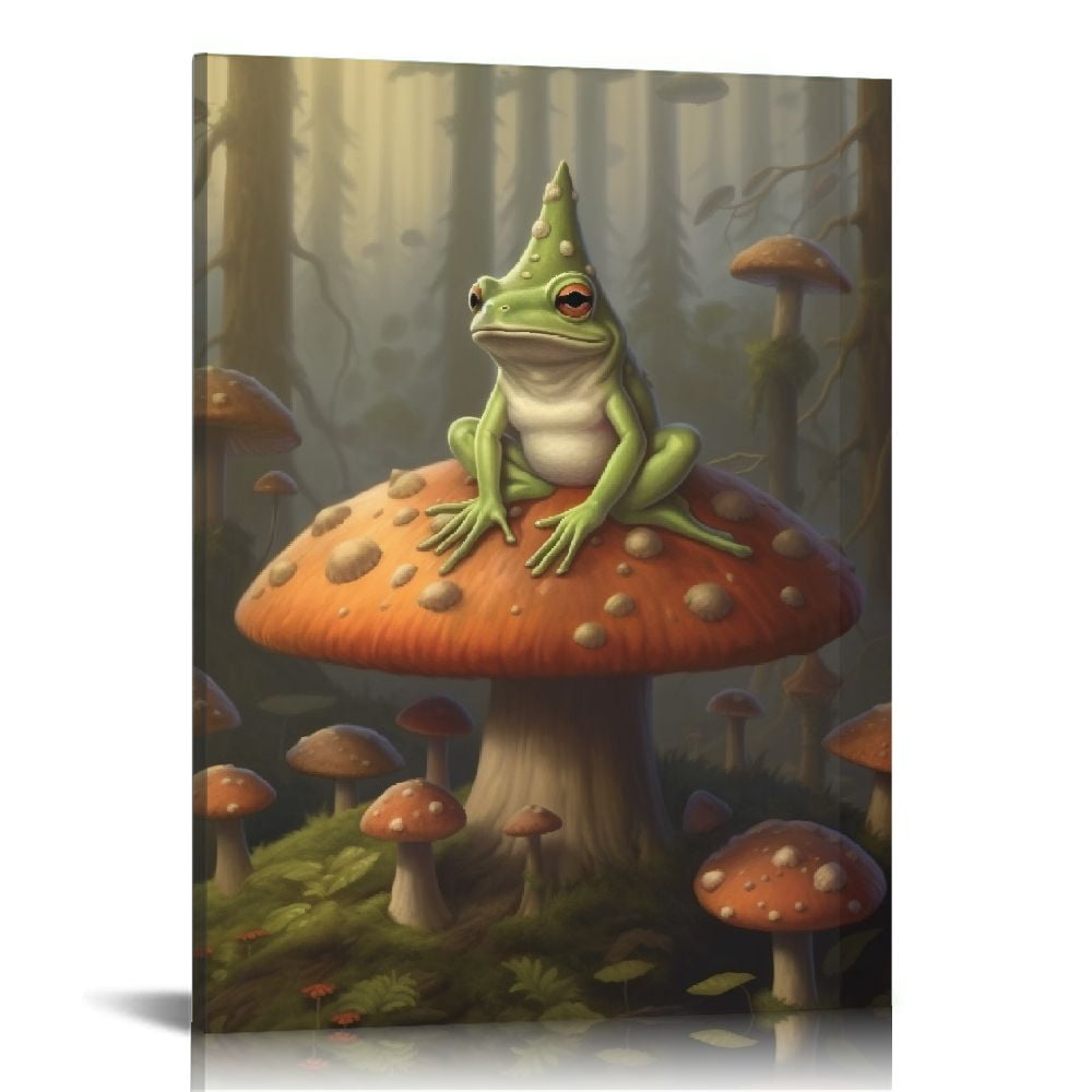 Nawypu Mushroom Frog Poster Retro Frog Wall Decor Cartoon Mushrooms And ...
