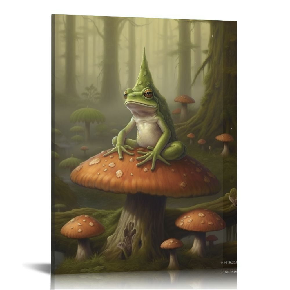 Nawypu Mushroom Frog Poster Retro Frog Wall Decor Cartoon Mushrooms And ...