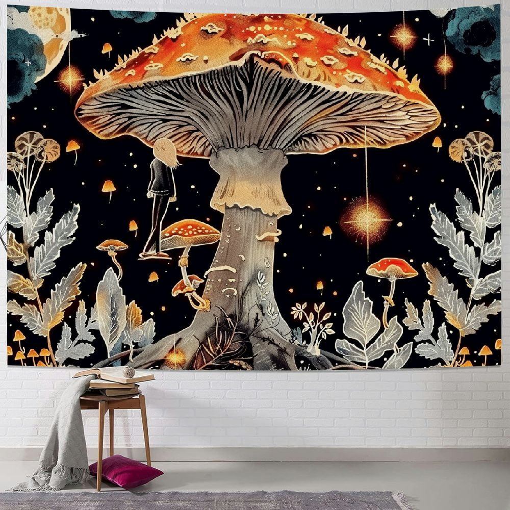 Nawypu Mushroom Tapestry Plants Leaves Wall Tapestry Aesthetic Vintage ...