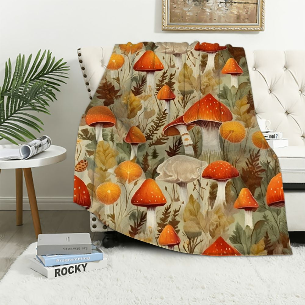 ONETECH Mushroom Throw Blanket Fleech Blanket Retro Flower Thanksgiving ...