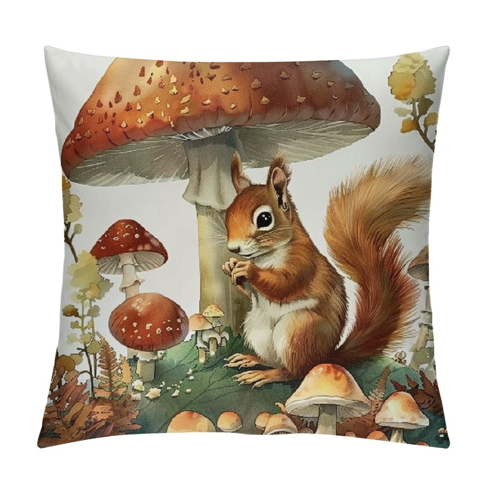 Nawypu Mushroom Throw Pillow Covers Cute Rabbit Squirrel Decorative