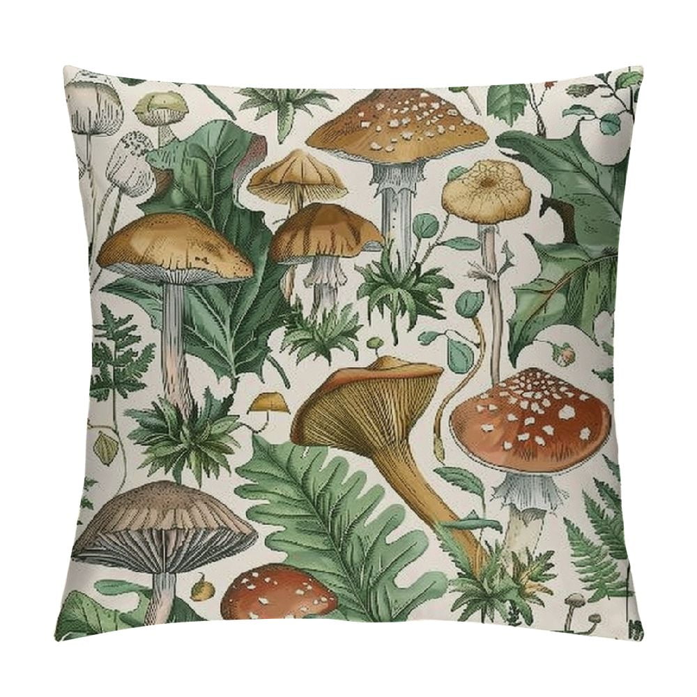 Nawypu Mushrooms Moth Throw Pillow Covers For Botancial Fungus Pillow