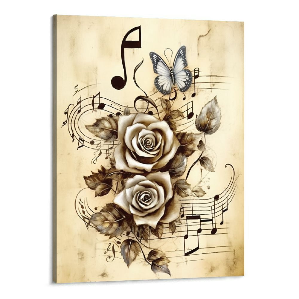 Nawypu Music Noted Canvas Art Wall Decor Abstract Music Flowers ...