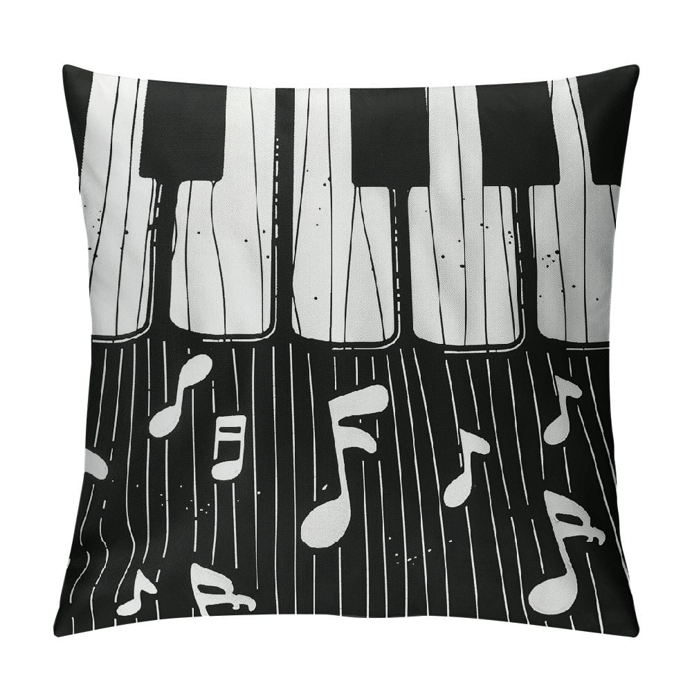 Nawypu Music Notes Pillow Cover, Piano Key Black Decorative Home Decor ...