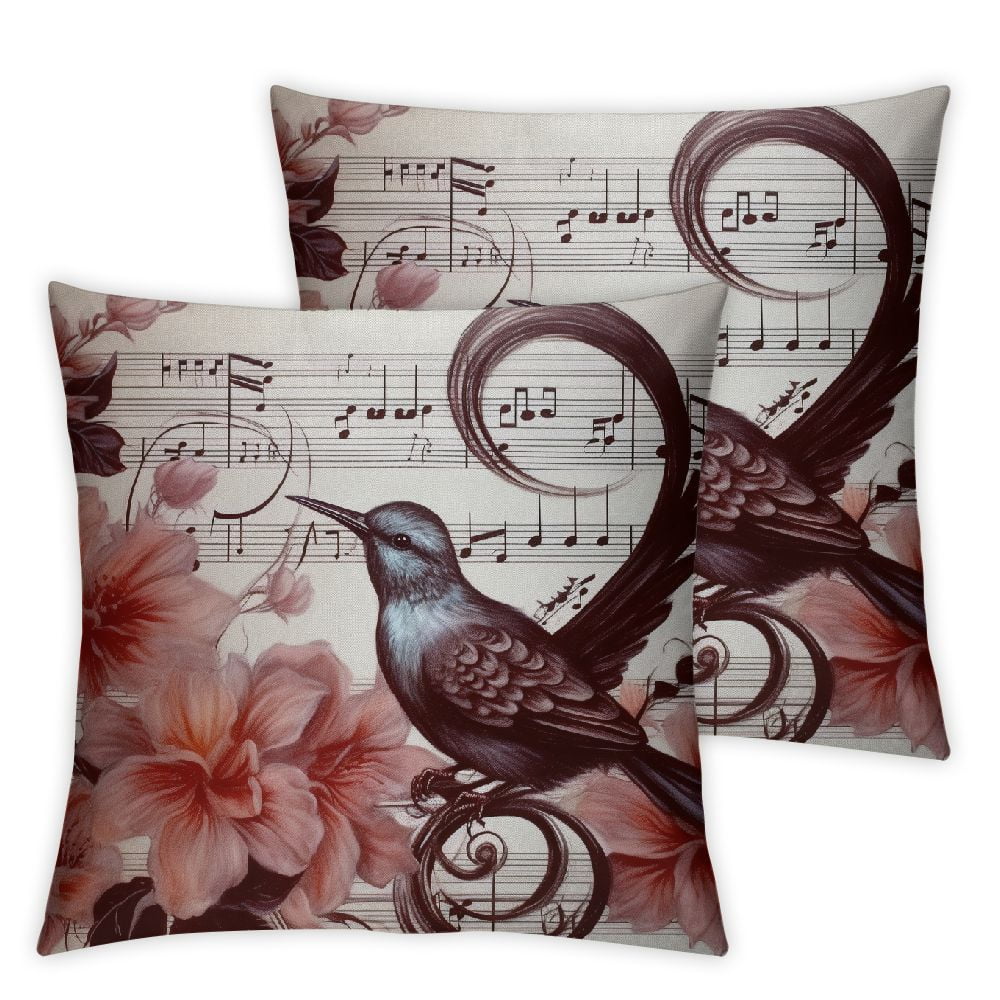 Nawypu Music Throw Pillow Cushion Cover, Floral Design with Treble Clef ...