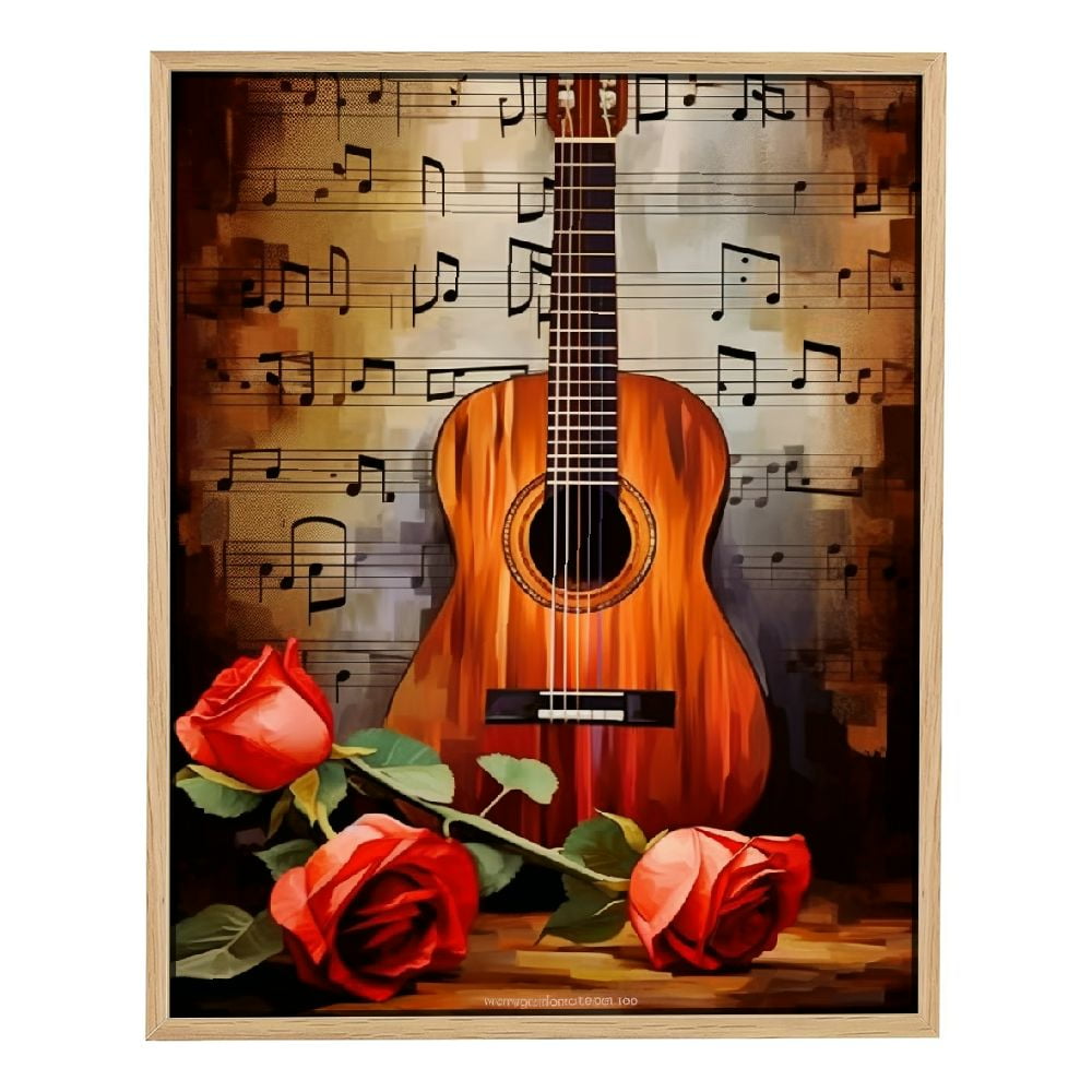 Nawypu Music Wall Art Decor Vintage Guitar Leaning on Piano with Rose ...