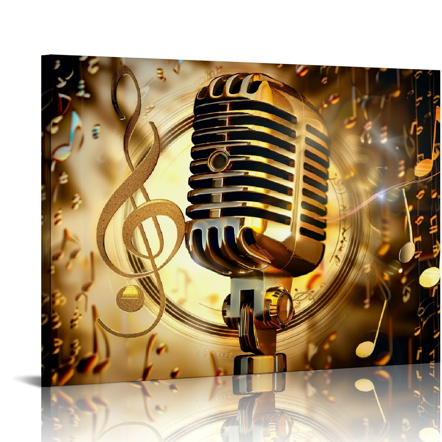 Nawypu Music Wall Art Painting Gold Microphone and Headset Musical Note ...