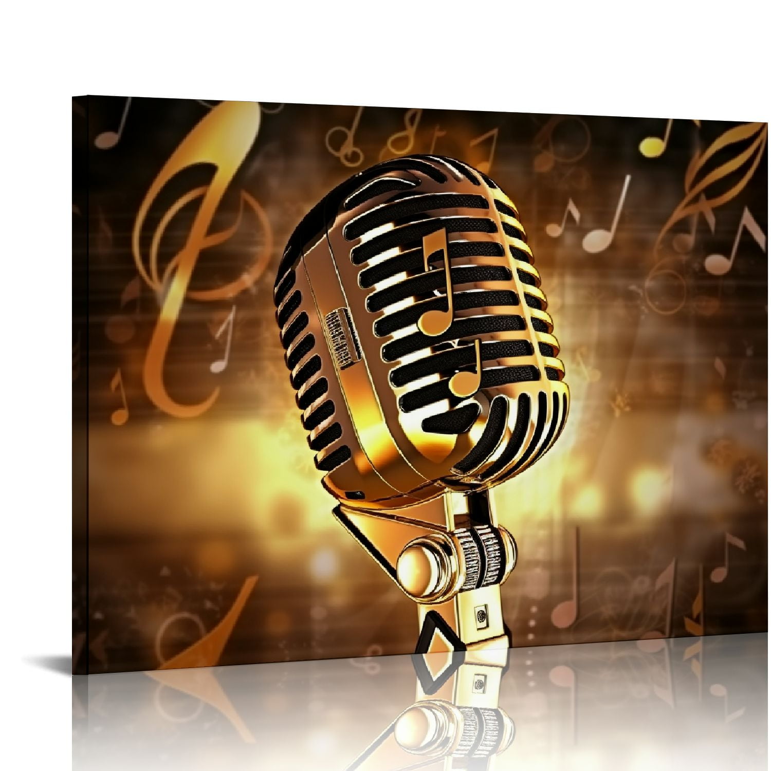 Nawypu Music Wall Art Painting Gold Microphone and Headset Musical Note ...