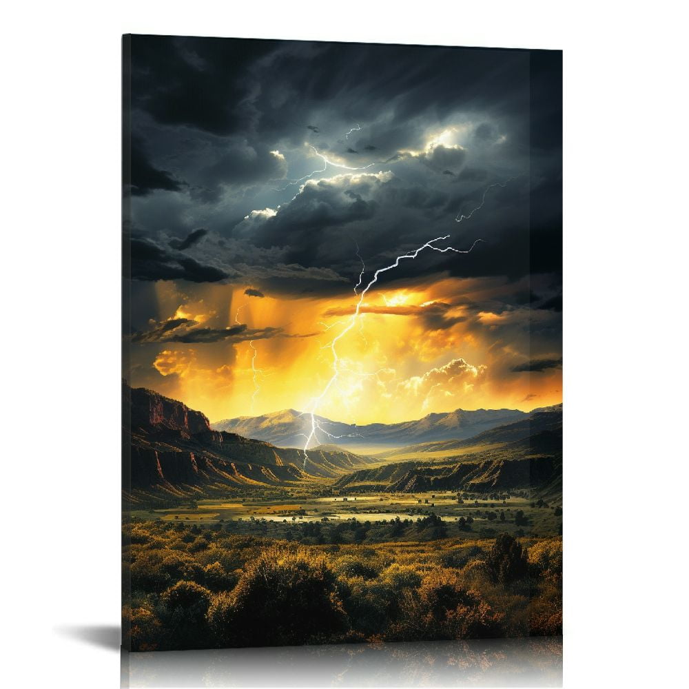 Nawypu Natural Landscape Paintings Wall Art Lightning Strikes in the ...