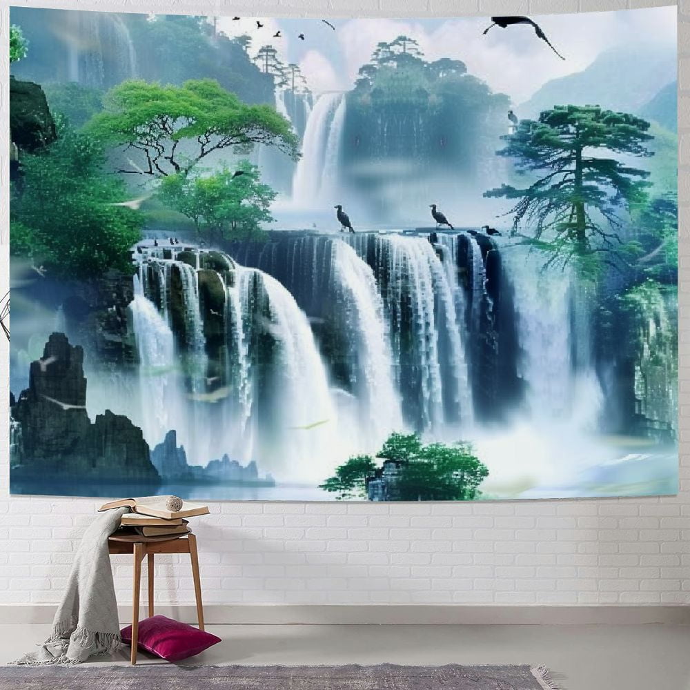 Nawypu Nature Tapestry Wall Hanging,Mountain Forest Waterfall River ...