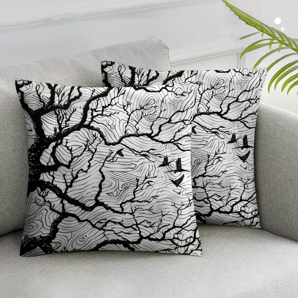Nawypu Nature Throw Pillow Cushion Cover, Birds Flying Over Twiggy Tree ...