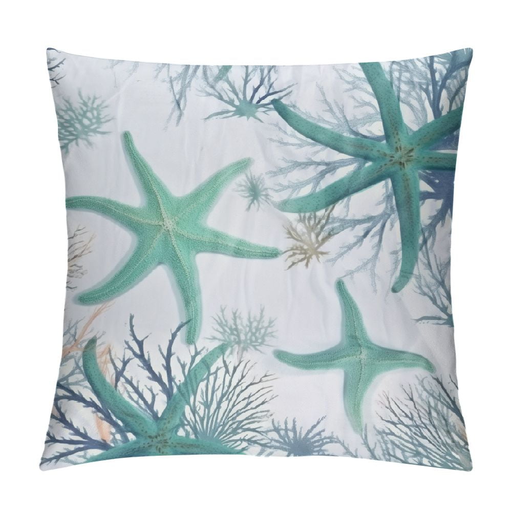 Nawypu Nautical Coastal Throw Pillow Covers Beach Theme Blue Seashell ...