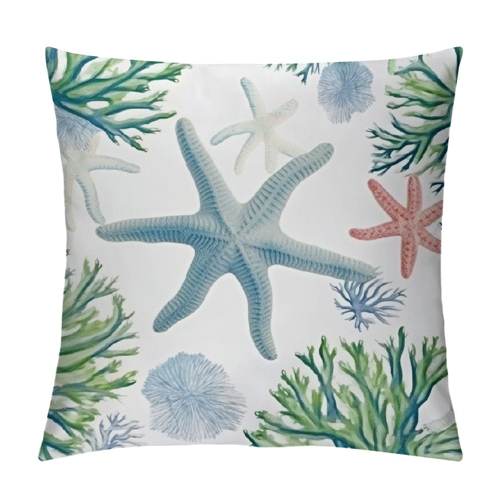 Nawypu Nautical Coastal Throw Pillow Covers Beach Theme Blue Seashell ...
