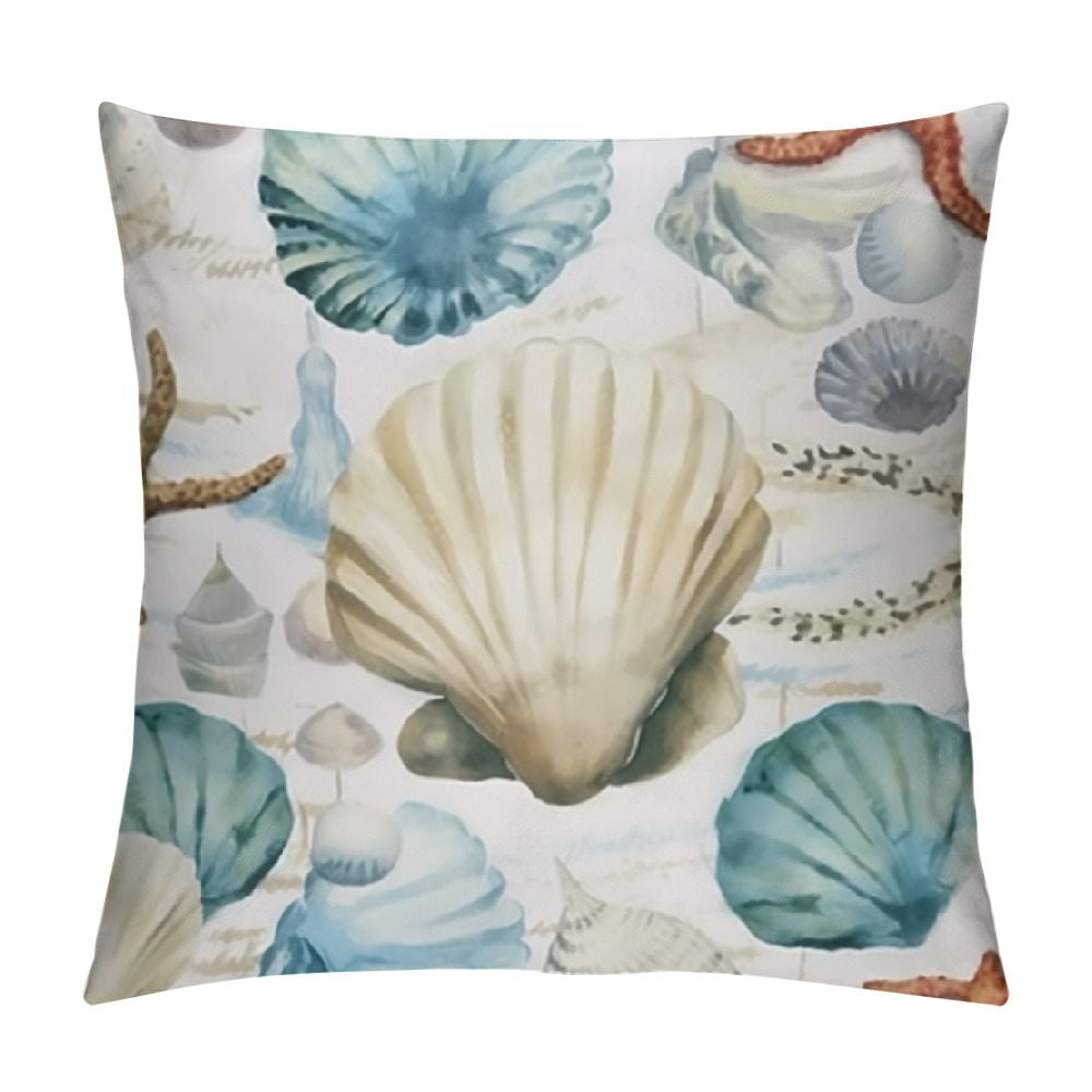 Nawypu Nautical Coastal Throw Pillow Covers Ocean Themed Beach Seashell ...
