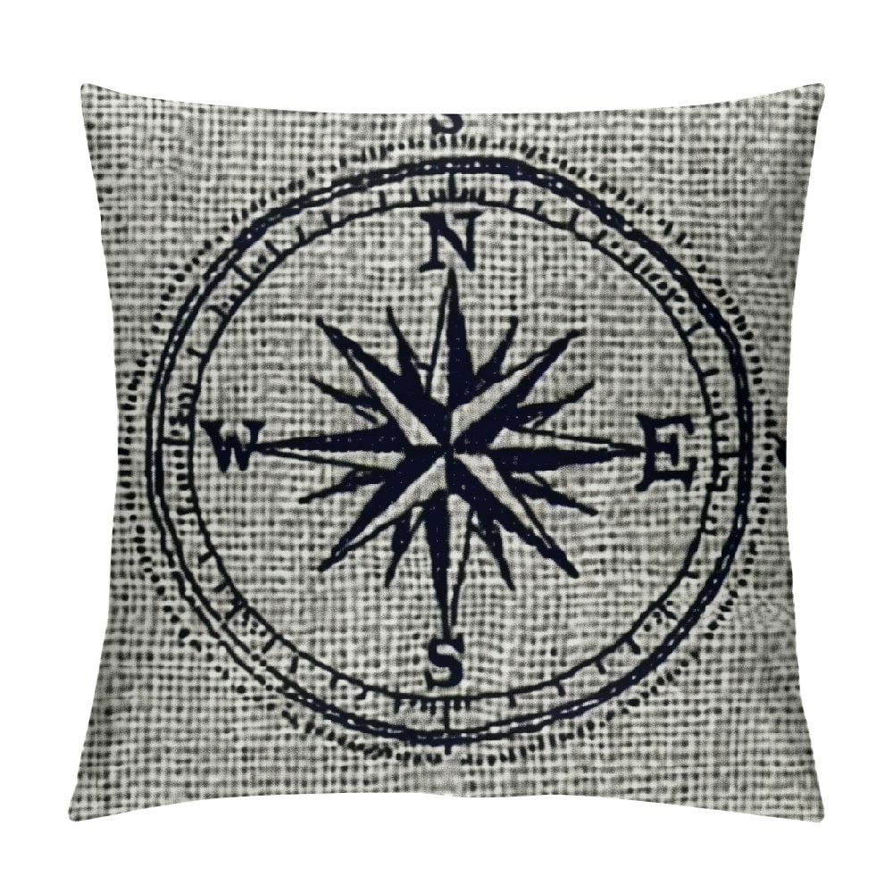 Nawypu Nautical Pillow Cover –– Decorative Design – Natural, Navy Blue ...