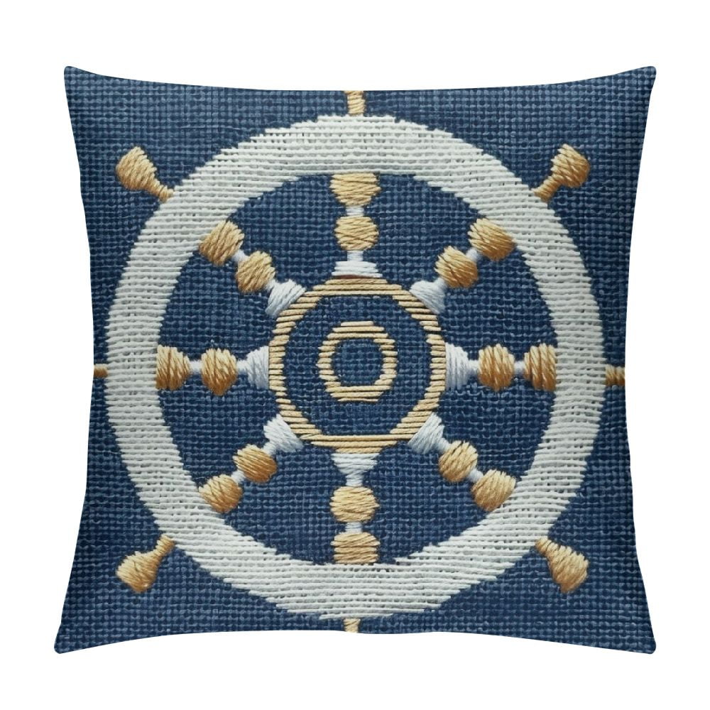 Nawypu Nautical Rudder Anchor Throw Pillow Covers Denim Texture Navy ...