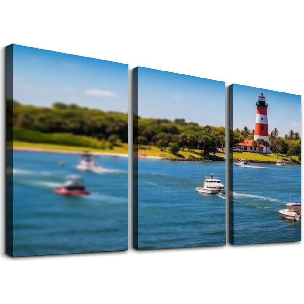 Nawypu Nautical Theme Canvas Wall Art Jupiter Inlet Lighthouse Ocean ...
