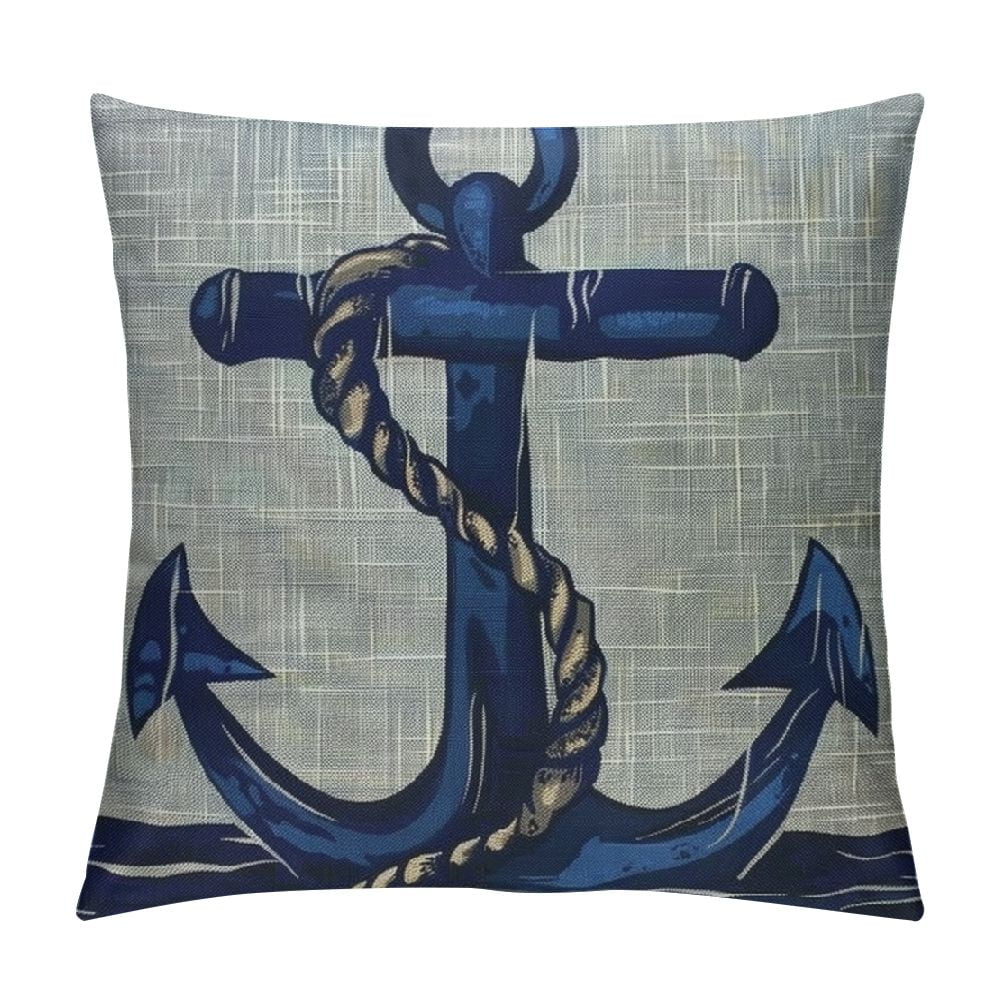 Nawypu Navy Anchor Throw Pillow Covers Nautical Beach Outdoor Throw ...