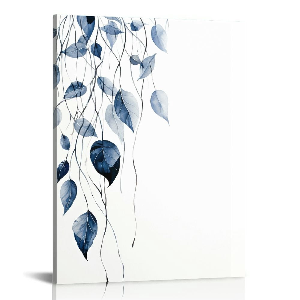 Nawypu Navy Blue Botanical Wall Art, Minimalist Abstract Botanical ...
