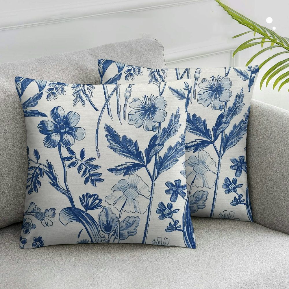Nawypu Navy Blue Flower Pillow Covers Set of 2, Summer Spring Throw ...