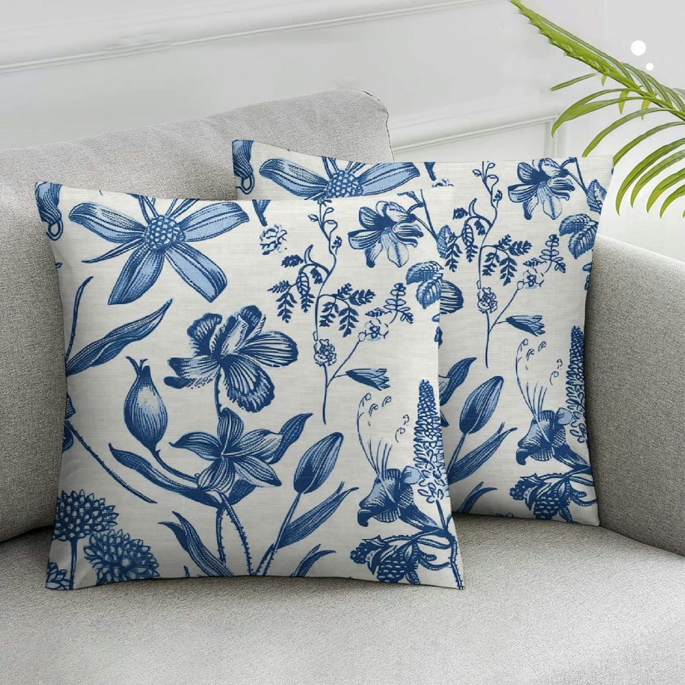Nawypu Navy Blue Flower Pillow Covers Set of 2, Summer Spring Throw ...