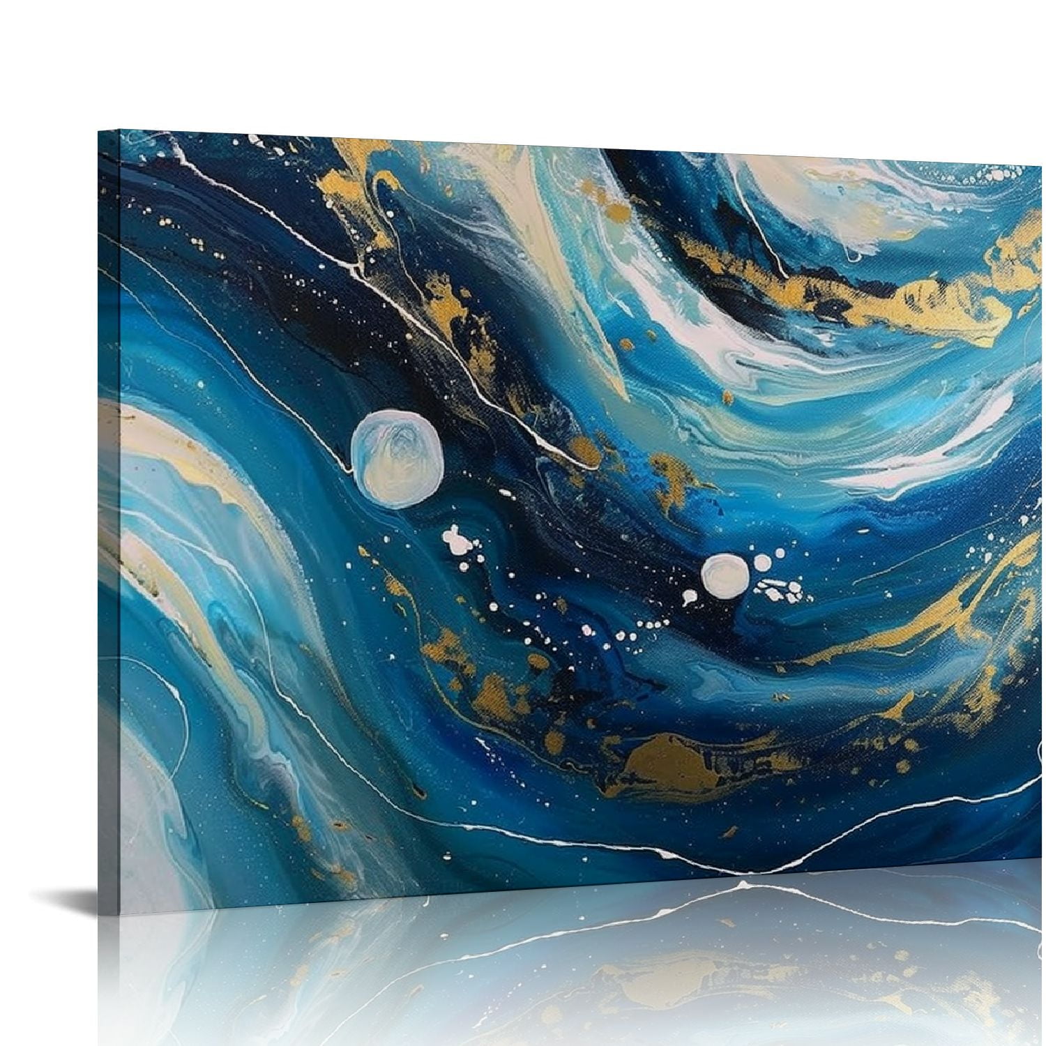 Nawypu Navy Blue and Gold Abstract Canvas Wall Art, Abstract Canvas ...
