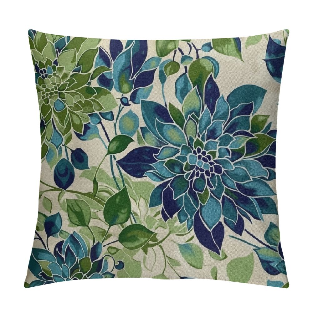 Nawypu Navy Blue Green Teal Pillow Covers Modern Geometry Dahlia Floral ...