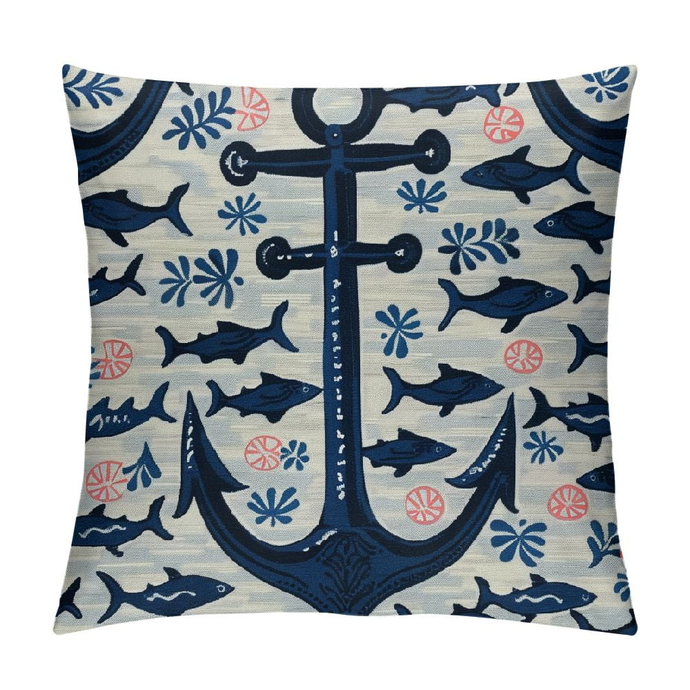 Nawypu Navy Blue Nautical Ocean Starfish Coral Seahorse Anchor Throw ...
