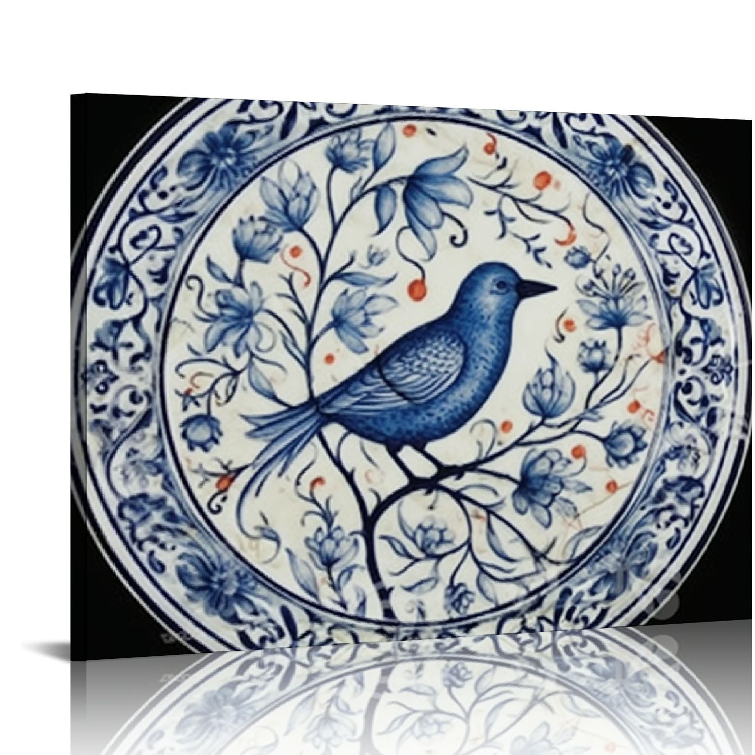 Nawypu Navy Blue Poster Wall Decor for Bedroom Vintage Floral Pattern ...