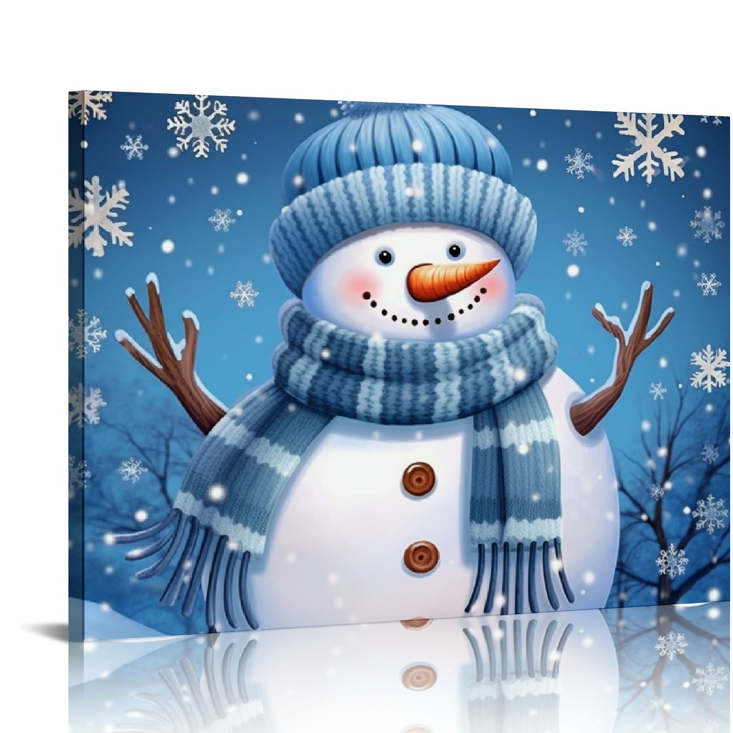 Nawypu Navy Blue Snowman Wall Art For Living Room/Bedroom, Canvas ...