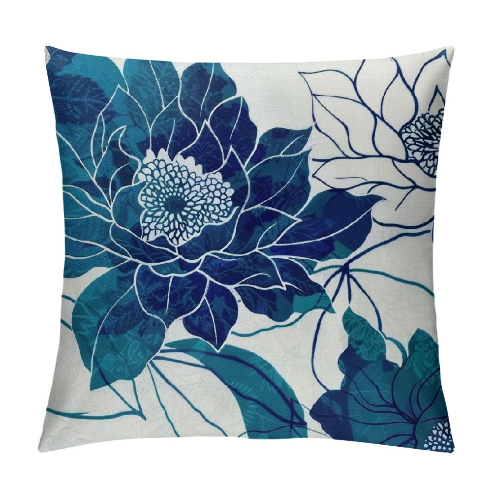 Nawypu Navy Blue Teal Dahlia Pillow Covers Dahlia Floral Throw Pillow ...