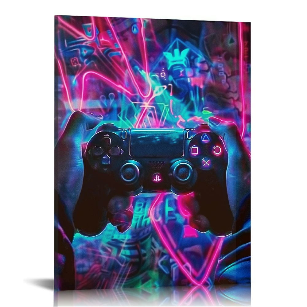 Nawypu Neon Gaming Art Posters, Video Game Canvas Wall Art, Gamepad ...