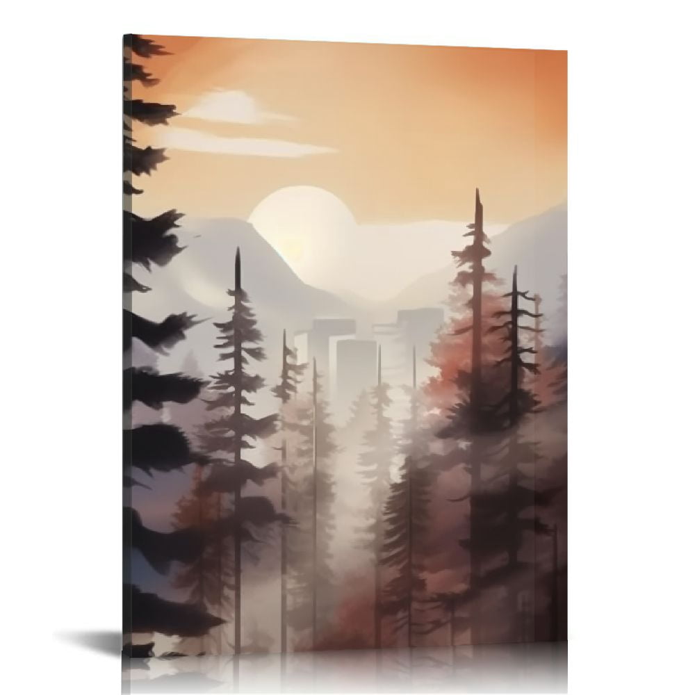Nawypu Neutral Mountain Wall Art Decor Forest Canvas Wall Art Poster ...