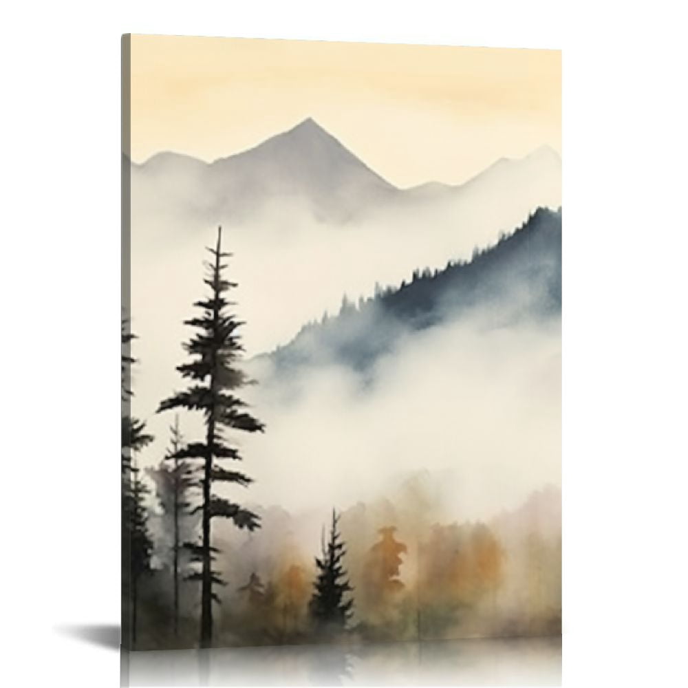 Nawypu Neutral Mountain Wall Art Decor Set of Forest Canvas Wall Art ...