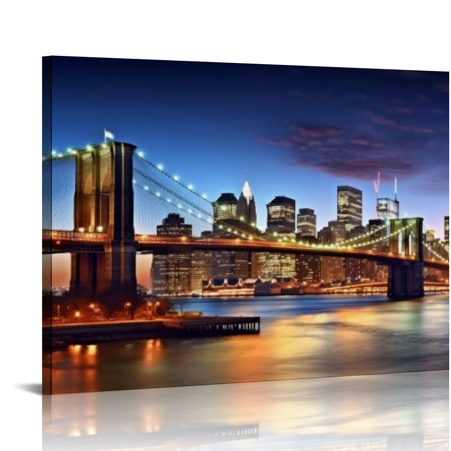 WERPE New York Brooklyn Bridge Canvas Wall Art, Night View of Manhattan ...