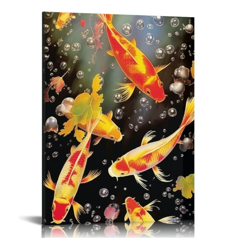 Nawypu Nine Koi Fish Feng Shui Carp Golden Lotus Pond Canvas Poster ...