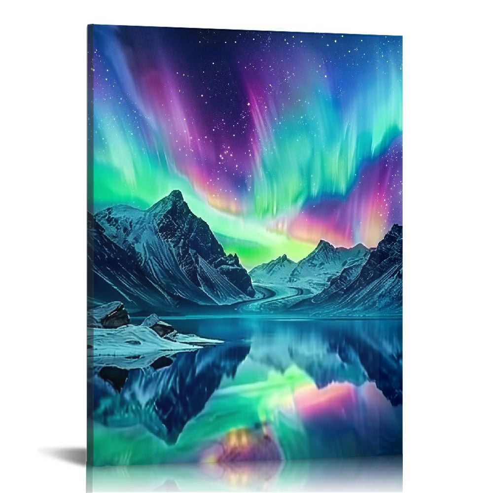 Nawypu Northern Lights Wall Art Aurora Borealis Painting Forest ...