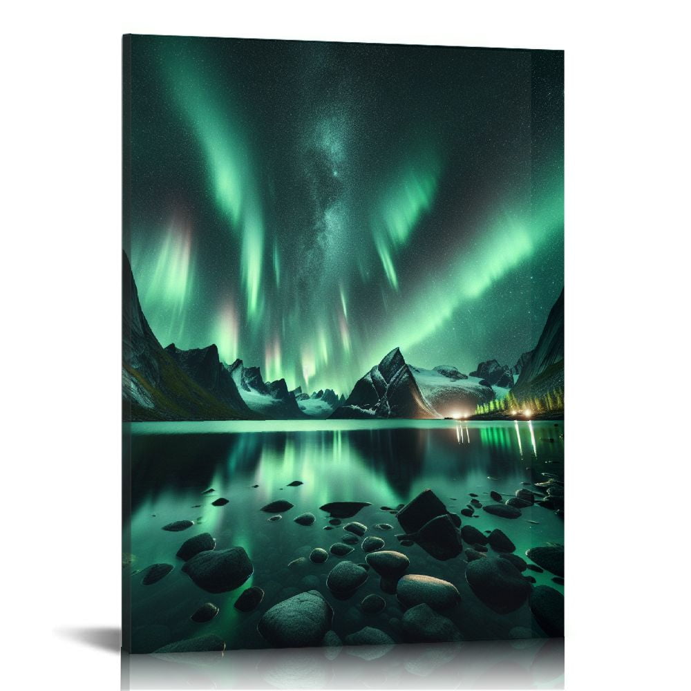 Nawypu Northern Lights Wall Art, Green Aurora Borealis, Canvas Picture ...