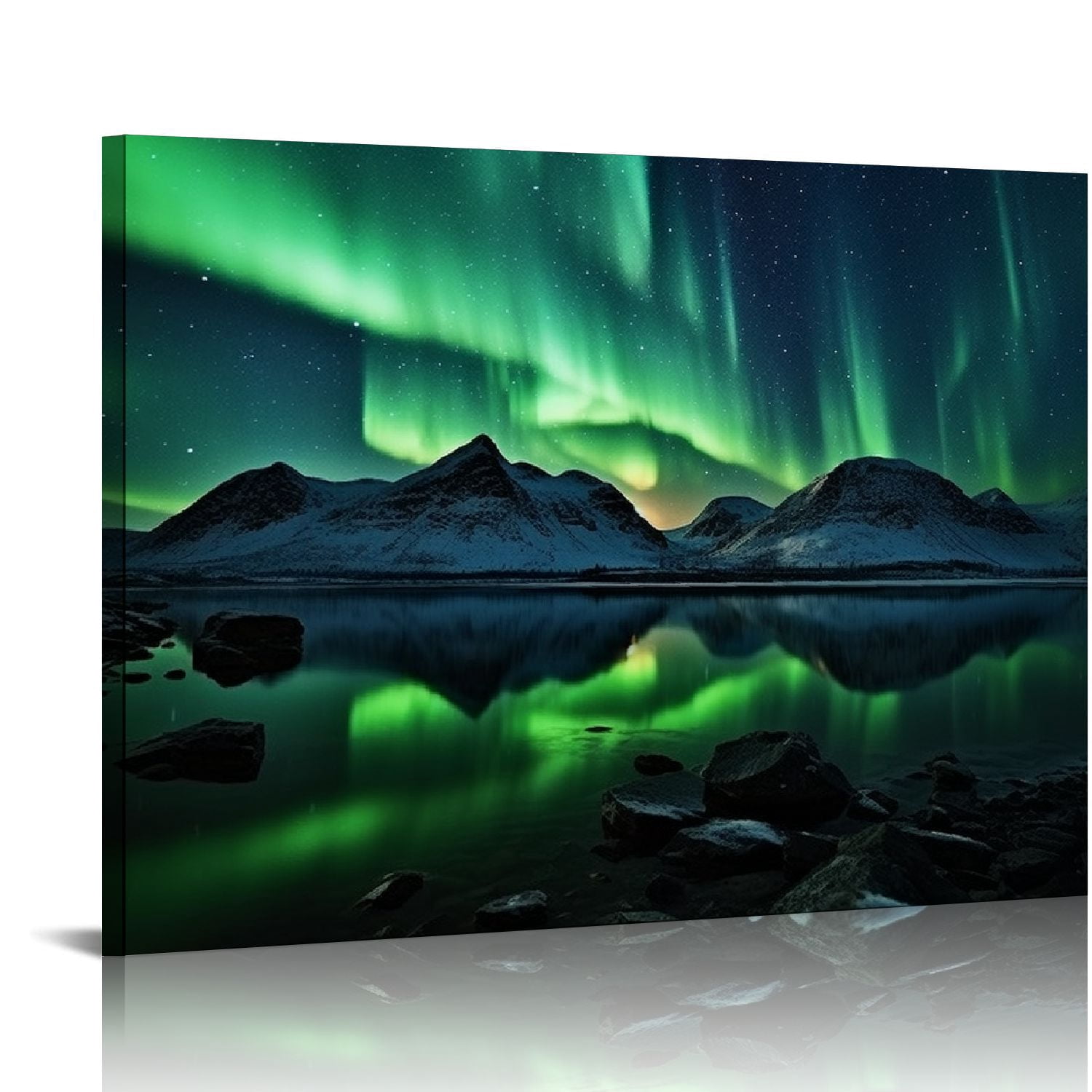 WERPE Northern Lights Wall Art Green Aurora Borealis Canvas Picture Art ...