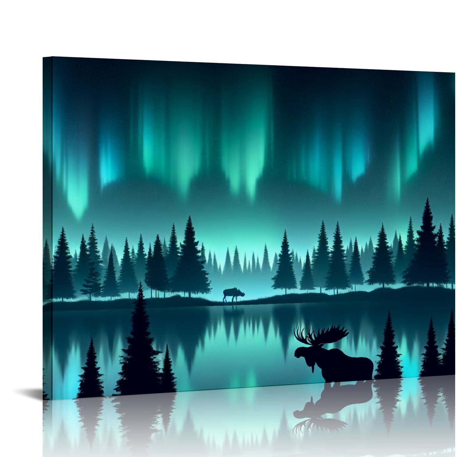 Nawypu Northern Lights Wall Art Nature Forest and Moose Landscape ...