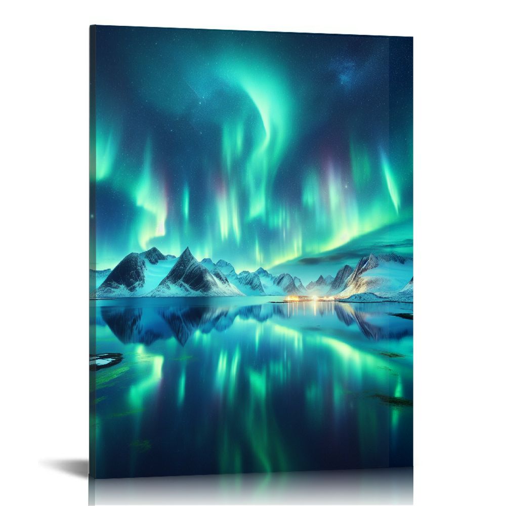 Nawypu Northern Lights Wall Art Pieces Green Aurora Forests Canvas ...