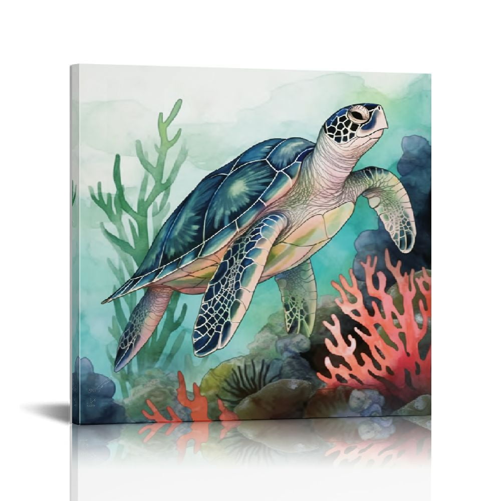 Nawypu Ocean Animals Canvas Wall Art Sea Turtle Fish Pictures Bathroom ...