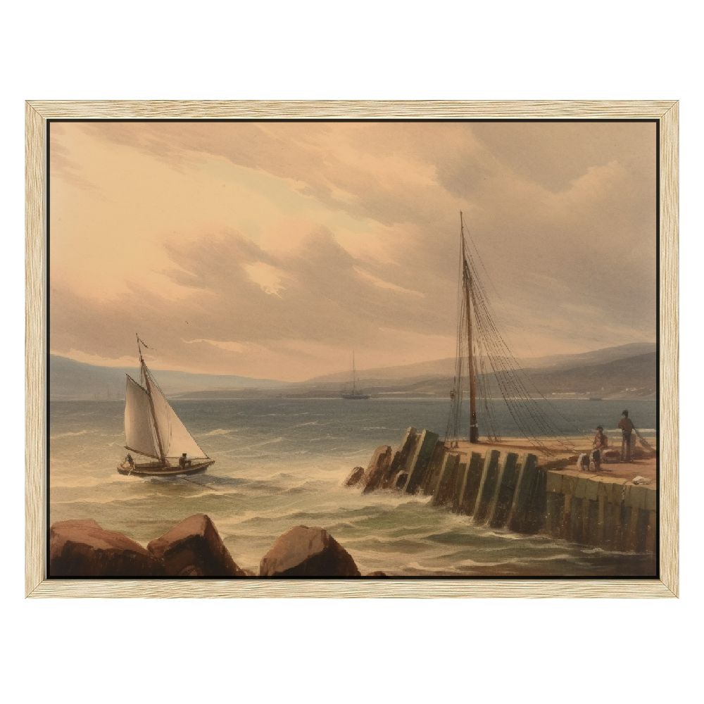 Nawypu Ocean Framed Wall Art, Wharf Sailboat Berth Living Room Art ...
