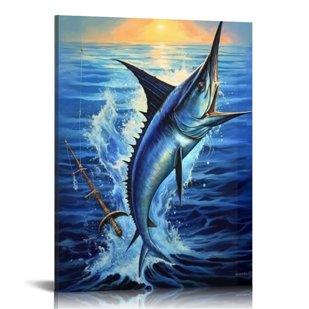 Nawypu Ocean Jumping Blue Marlin Fishing Poster Decorative Painting ...