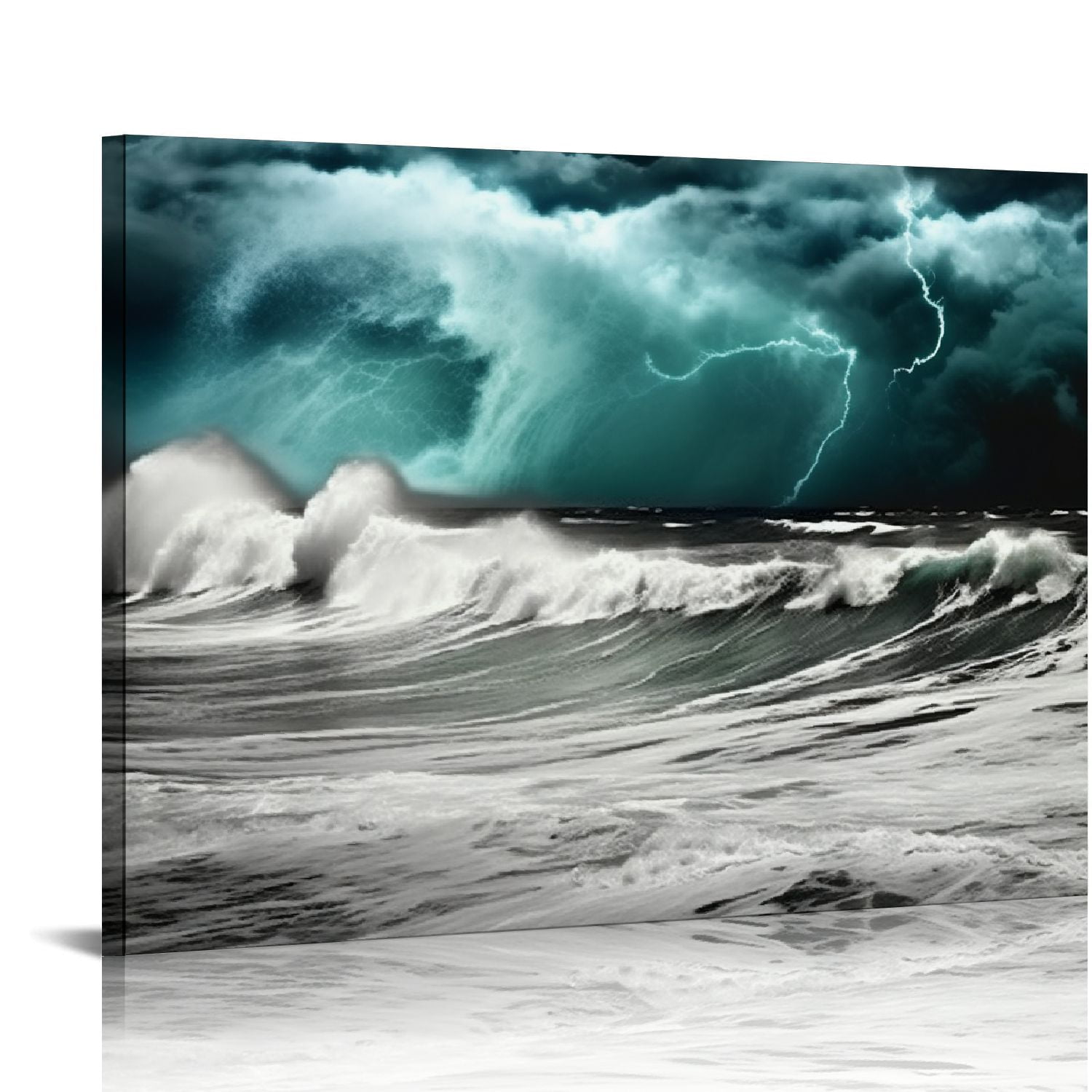 Nawypu Ocean Lightning Storm Canvas Wall Art Black White Blue Sea Wave ... Nawypu Ocean Lightning Storm Canvas Wall Art Black White Blue Sea Wave ...